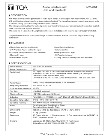 TOA MW-41BT Audio Interface User Manual | Manualzz