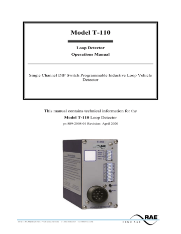 EDI T-110 Vehicle Detector Manual - Read Online, Download PDF | Manualzz