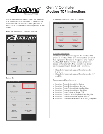 Aimco Gen IV Modbus Instructions | Modbus TCP Protocol Manual | Manualzz