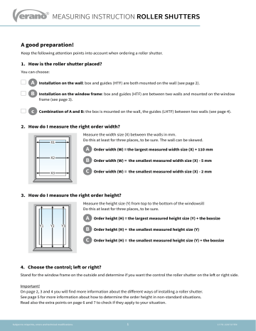 Verano Roller Shutters Measuring Instructions | Manualzz